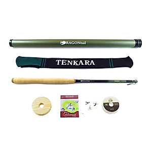 DRAGONtail Tenkara Hellbender Big Fish Zoom 13' / 11.3' Tenkara Rod Plus Complete Starter Package – Flies, Leader, Tippet, Line Holder, Storage Tube, and Rod Sock