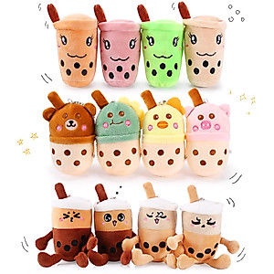 12 Pack 5 Inch Boba Tea Plush Pillow Bubble Tea Plush Cup Shaped Pillows Boba Bubble Tea Keychain Mini Boba Stuffed Animal Small for Wallet Backpack Purse, Bubble Lovers Birthday Party Favors (Cute)