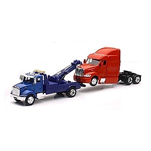 Peterbilt Model 335 Tow Truck Blue Model 387 Cab Red 1/43 by New Ray SS-15053