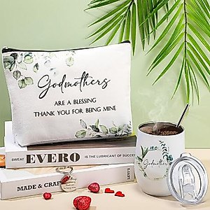 Didaey Set of 3 Godmother Gifts 12oz Stainless Steel Tumblers Godmother Gifts Godmothers Makeup Bags Key Chain for Thanksgiving Wedding Holiday Appreciated Gift(Leaves)