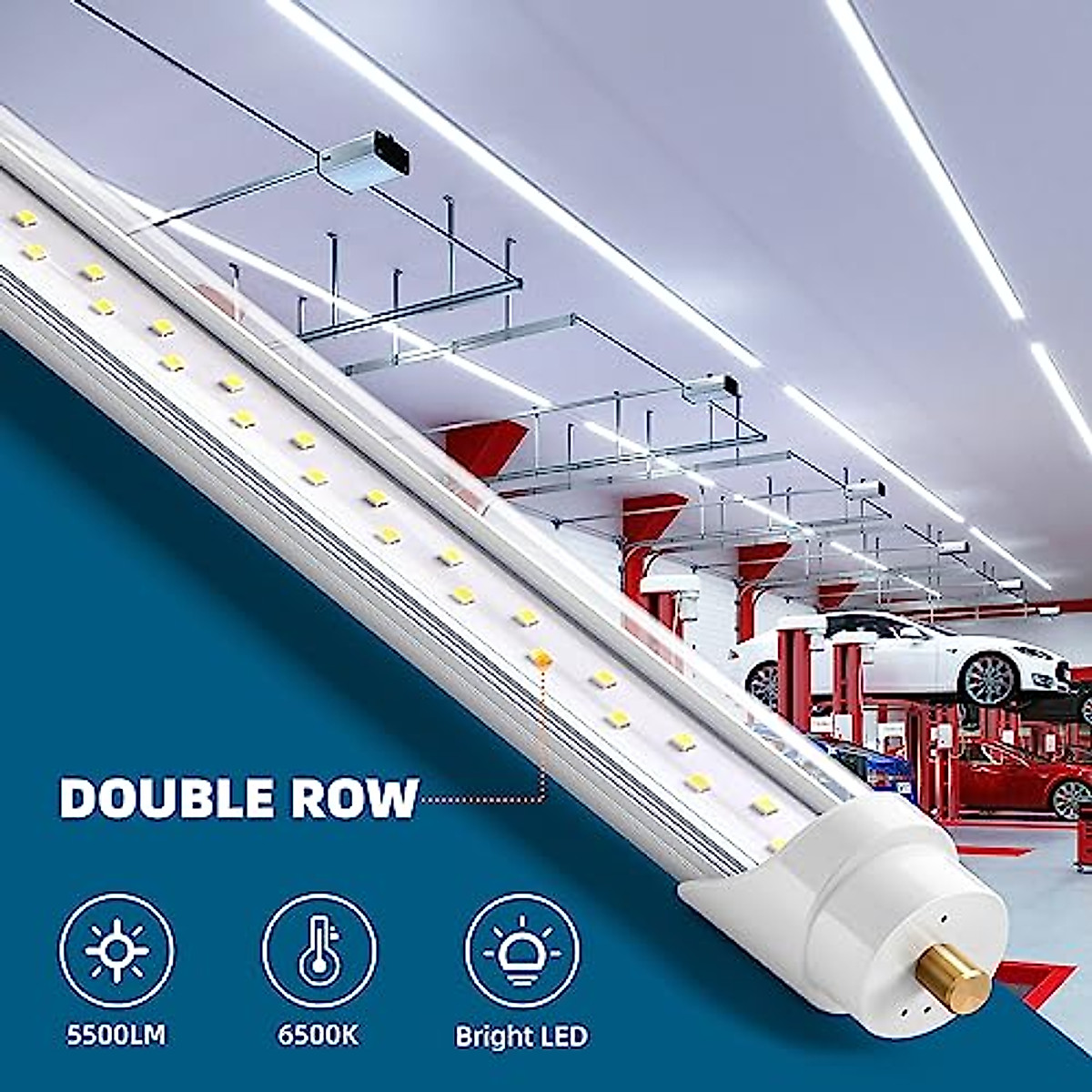 Barrina 8 Foot LED Bulbs, 44W 5500lm 6500K, Super Bright, T8 T10 T12 LED Tube Lights, FA8 Single Pin LED Lights, Clear Cover, 8 Foot LED Bulbs to Replace Fluorescent Light Bulbs (Pack of 12)