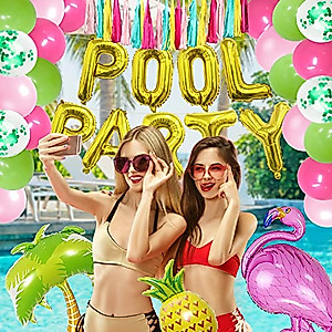 Pool Party Decorations for Girls Kids Birthday Summer Beach Party Decorations Pool Party Favors Supplies Summer Birthday Party Decorations Tropical Luau Hawaiian Party for Boys Pool Party Balloons