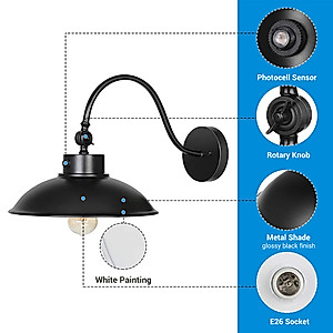 DEWENWILS Dusk to Dawn Outdoor Wall Lights, 2 Pack Farmhouse Gooseneck Barn Light Fixtures, Matte Black Exterior Wall Mount Sconces Waterproof Outside Porch Lights Lamp for Garage, Patio, Entryway