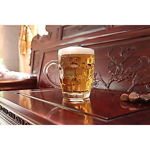 BothEarn 1 Pint Dimpled Beer Mug Set of 2 - Heavy British Pub Thick Glass with Handle - Stein Cup for Beer Lover in Home Party BBQ