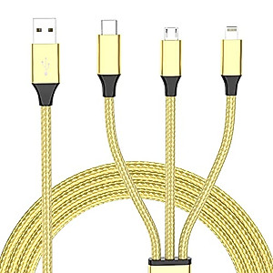 Souina Lightning Cable, iPhone Charger Cable Nylon Braided 3 in 1 Charging Cable Multi USB Cable Fast Charging Cord with Type-C, Micro USB and IP Port, Compatible with Most iPhones & iPads (2 Pack)