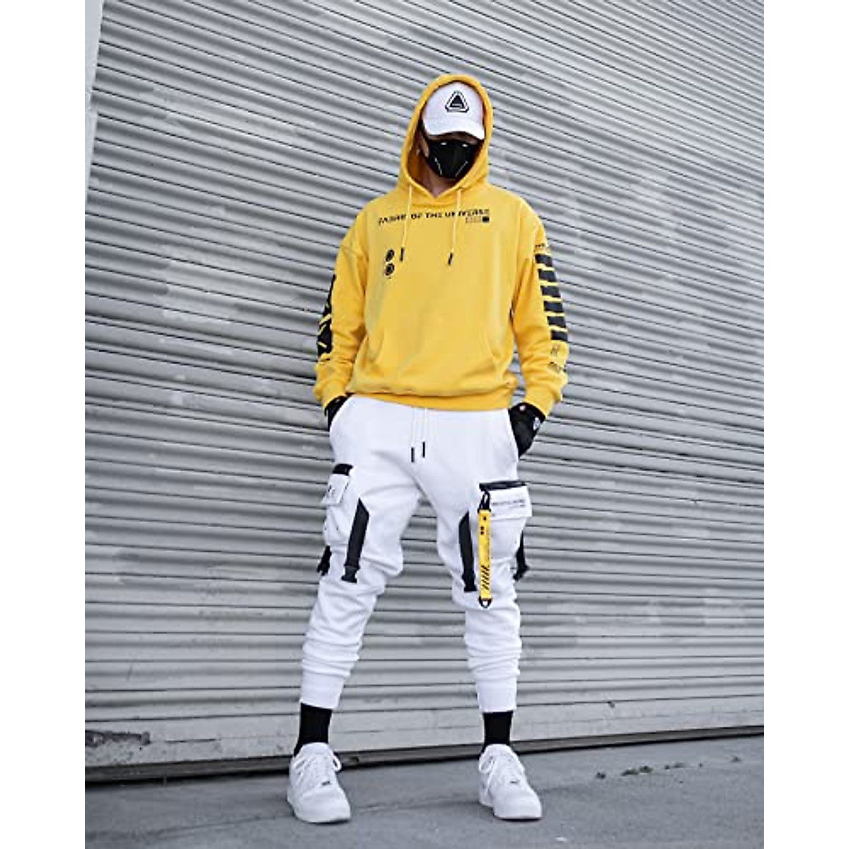 Fabric of the Universe Techwear Graphic Cyberpunk Streetwear Fashion Hoodie (Yellow Y-2050, Medium, m)