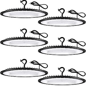 YANYCN 6 Pack 400W UFO Led High Bay Light Fixture,120v,5000K Daylight Commercial Shop Bay Lighting,61000LM,[1750W MH/HPS Equiv.] US Plug Area Lighting for Warehouse/Barn/Gym/Factory/Workshop/Garage
