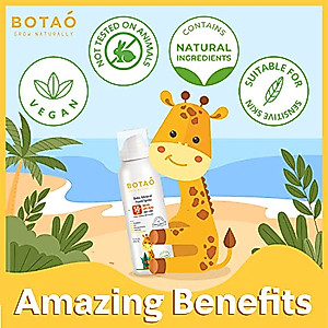 BOTAO BABY’S MINERAL SUNSCREEN FOAM SPRAY: SPF50 Broad Spectrum UVA UVB, Babies or Toddlers Sunburn Protection, Zinc Oxide, 3.4 Oz (1-Pack)