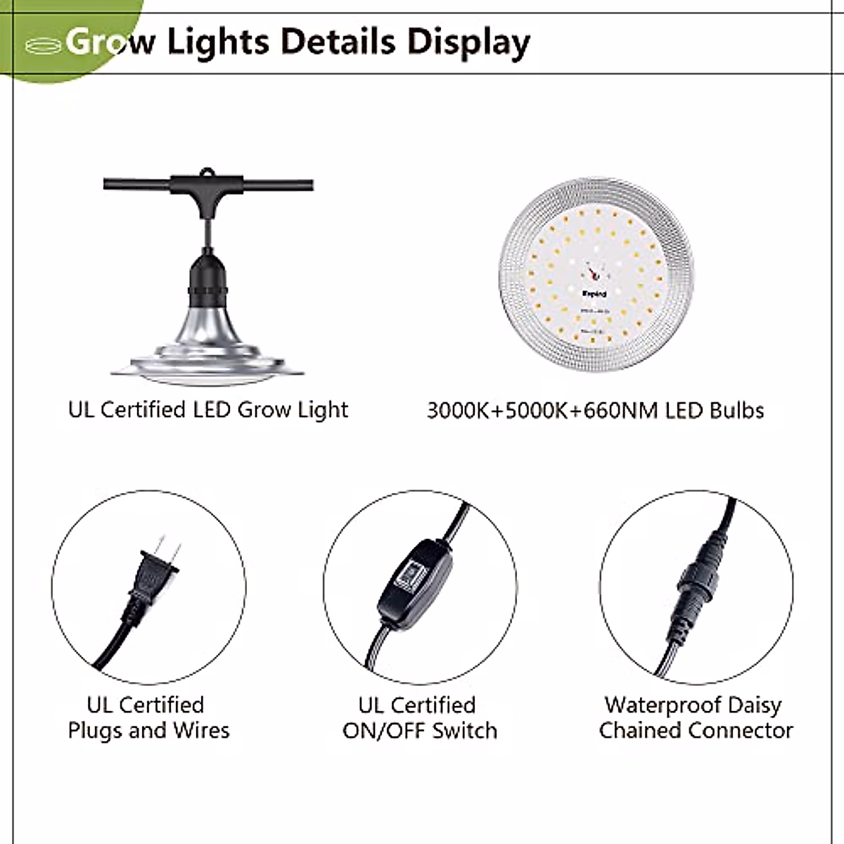 Espird Outdoor Grow Light, Greenhouse String Grow Light, Waterproof Plant Growing Lamps, UL Certified LED Grow Lights for Greenhouse Garden, 21.3FT Full Spectrum Grow Light for Veg Seedling Flower