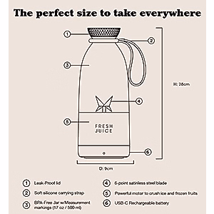 Fresh Juice Bottle Blender Plus,Personal Blender for Smoothies, Juices and Protein Shakes On the go,Smoothie Mini Blender for Home, Travel, Office, Gym,500ml, USB Rechargeable, Quiet, BPA Free (Pink)