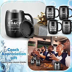 Vesici 4 Pcs Coach Appreciation Gifts 16 oz Insulated Travel Coach Mug Stainless Steel Coffee Tumbler Double Wall Cup for Men Women Soccer Football Basketball Thank You Gifts(Black)