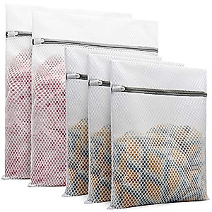 5Pcs Durable Honeycomb Mesh Laundry Bags for Delicates (2 Large 16 x 20 Inches, 3 Medium 12 x 16 Inches)