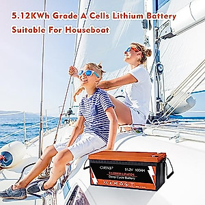 CHINS Bluetooth LiFePO4 Battery Smart 48V 100AH Lithium Battery, Includes 48V 10A Lithium Battery Charger, Perfect for Golf Cart, Trolling Motor, Marine, Peak Current 500A