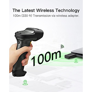 Inateck Super Wireless Barcode Scanner, Transmission Range Up to 330ft, Wireless Adapter and Build-in Bluetooth, Working Time Approx. 30 Days, with Vibrating Function, Pro 7