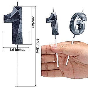 16th Birthday Candles Happy 16th Birthday Cake Toppers 3D Diamond Shape Number Candles Cake Topper Numeral Candles for Party Decoration Birthday Supplies (Black)