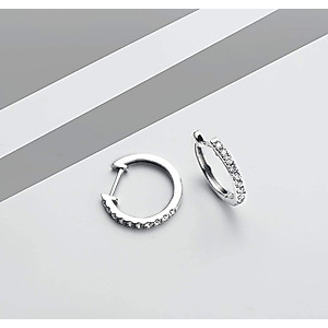 Carleen 14K Solid White Gold 0.2cttw Diamond Hoop Earrings Round Cut Small Tiny Cute Huggie Hinged Cartilage Hoop Earrings Fine Jewelry For Women, Diameter 3/5 inch (Color I-J,Clarity SI)