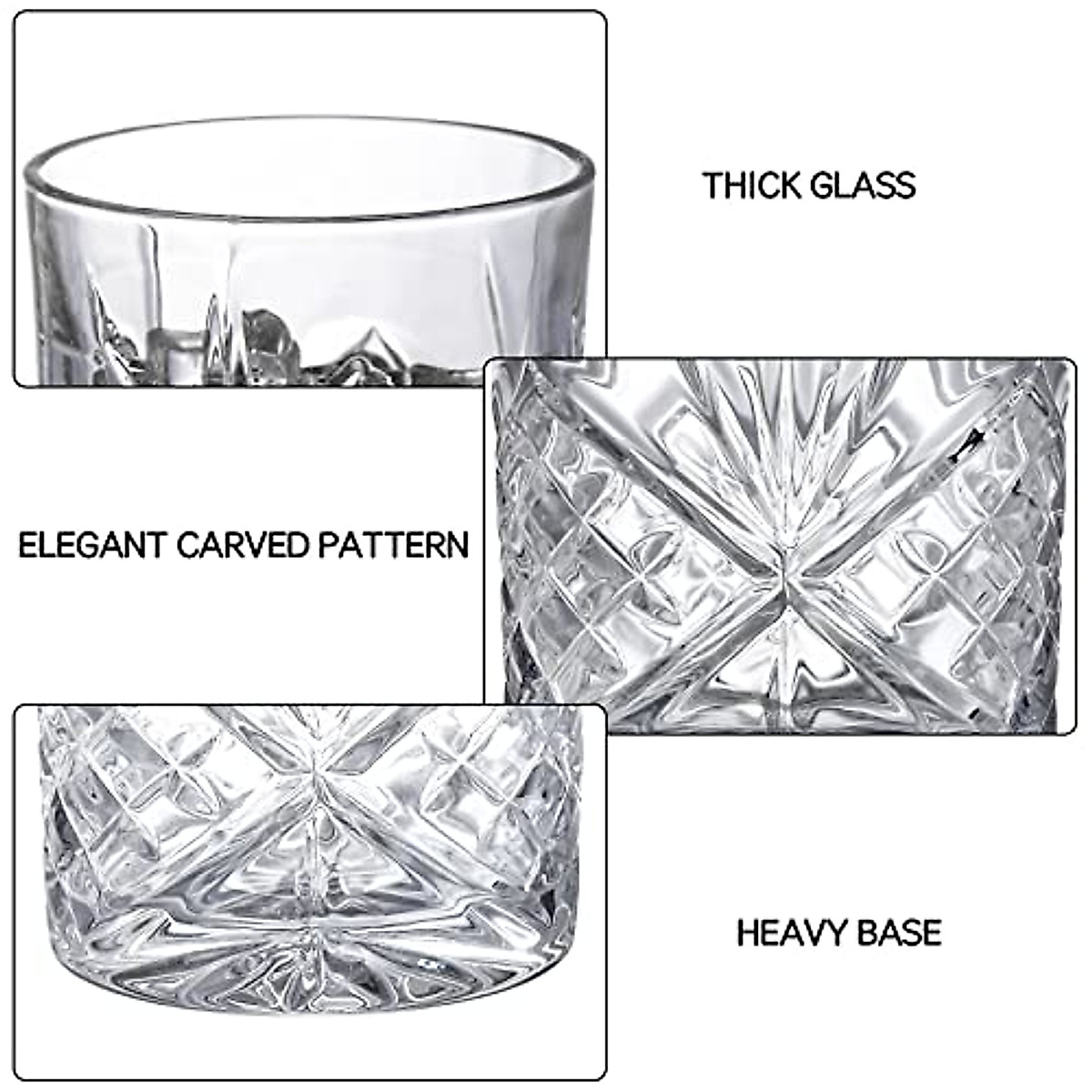 Youeon Set of 6 Crystal Whiskey Glasses, 10 Oz Old Fashioned Glasses, Rocks Glasses, Bourbon Glasses, Rum Glasses, Scotch Glasses, Clear Drinking Glasses for Cocktails Tequila Rum Liquor Rye and More