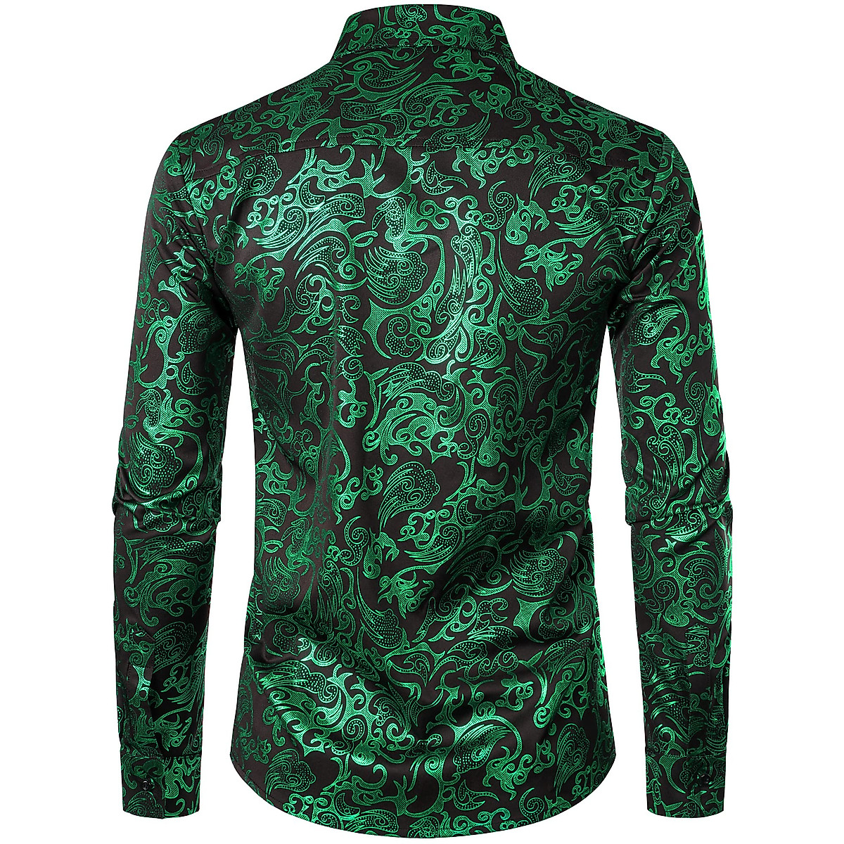 ZEROYAA Men's Luxury Prom Design Slim Fit Long Sleeve Button up Party Dress Shirts ZZCL48 Emerald Large