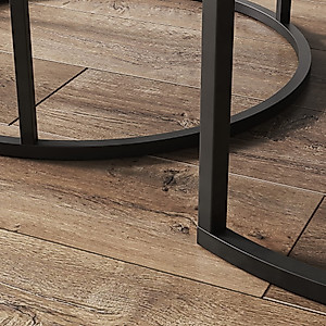 Nathan James Stella Round Modern Nesting Coffee (Set of 2), Stacking Living Room Accent Tables with Tabletops and Matte Metal Frame, Reclaimed Oak/Gunmetal