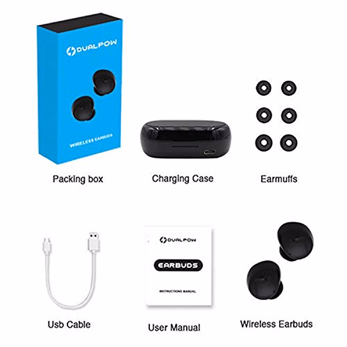 Dualpow Nanobuds Bluetooth 5.0 Wireless Earbuds, True Wireless Headphone Mini in-Ear Headset (Touch Control, 20hrs Playtime, Auto Pairing) Compatible with iPhone, Android, Smartphones (Black)