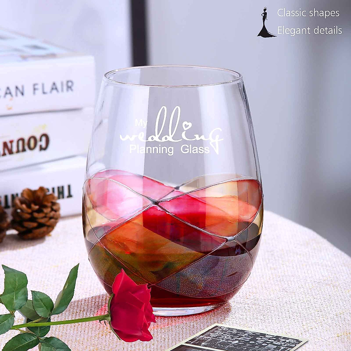 La Diffy Wedding Gifts Engagement Gift for Couple Women-Bride to be Gifts for her-Fiance Wedding Planning Stemless Wine Glass Gifts for Bride and Groom-Hand Painted Laser Engraved 19 OZ