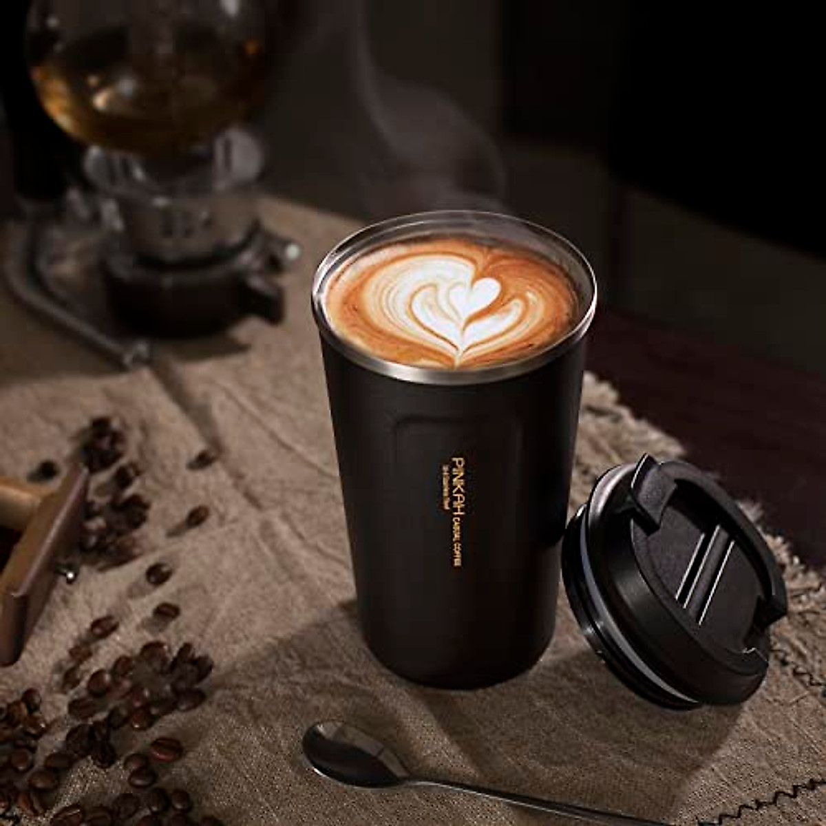 PINKAH 17OZ Stainless Steel Coffee Travel Mug, Double Walled Insulated Vacuum Tumbler Cup, Powder Coated Thermal with Lid for Hot and Cold Coffee Tea