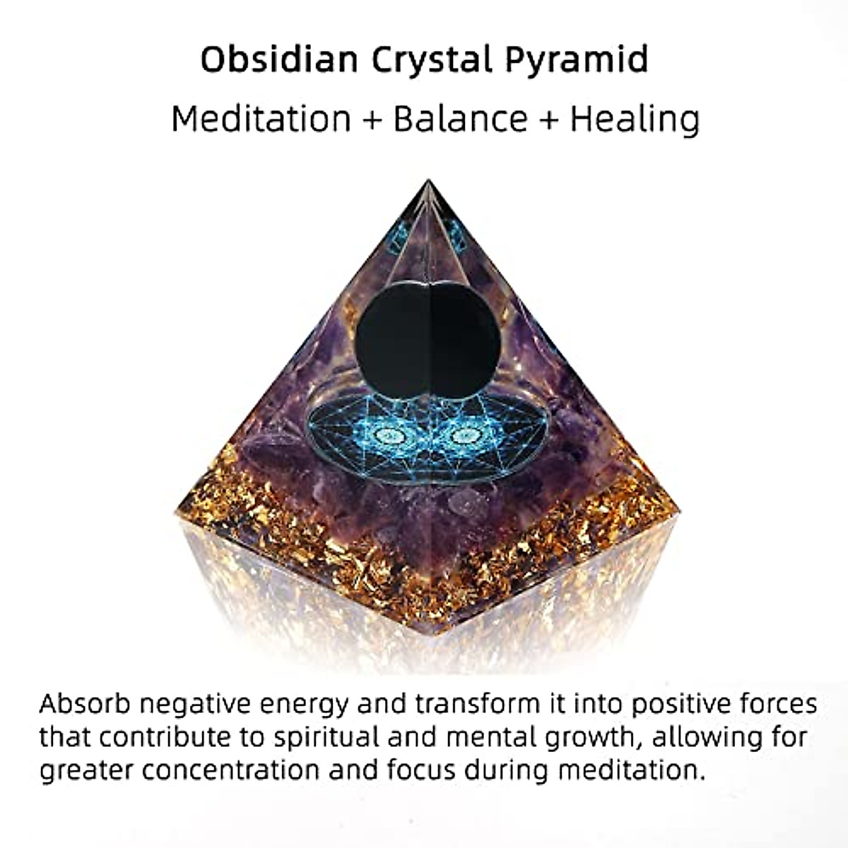 Hopeseed Orgone Crystal Pyramid Obsidian&Amethyst Healing Crystal Pyramid Nubian Orgonite Positive Energy Chakra Meditation …