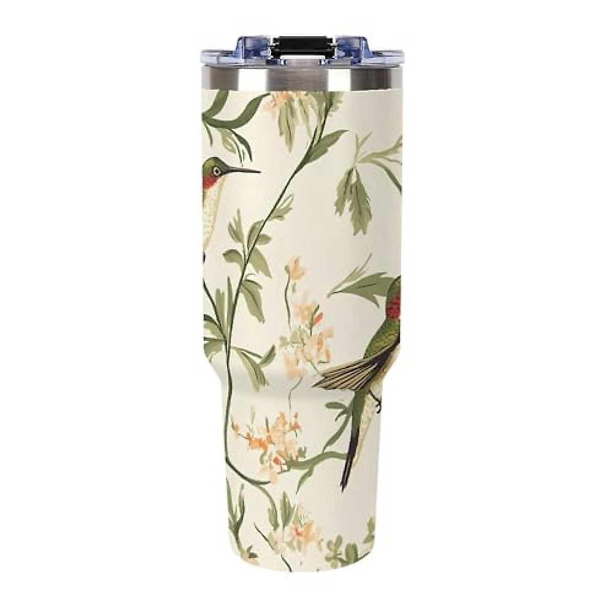 Hummingbirds Flowers 40 Oz Stainless Steel Cup Travel Tumbler with Handle and Straw Lightweight Coffee Mug for Home Office