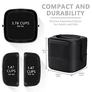 Wagindd Bento Box Adult Lunch Box, 3-Compartment Stackable Japanese Lunch Box – Leak-Proof Snack Containers, To Go Meal Prep Container - Handle, Cutlery