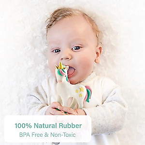 Lil' Llama Baby Teething Toys, Unicorn Teether for Toddler & Baby Boys and Girls, 100% Natural Rubber Squeaker, BPA-Free, Soothe Sore Itchy Gums & Teething Pain (Unicorn)