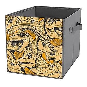 Dinosaurs Cartoon Collection Canvas Collapsible Storage Bins Cube Organizer Baskets with Handles for Home Office Car