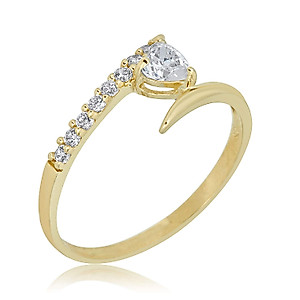 AVORA 10K Yellow Gold Heart-shape Simulated Diamond CZ Bypass Wrap Fashion Ring - Size 7