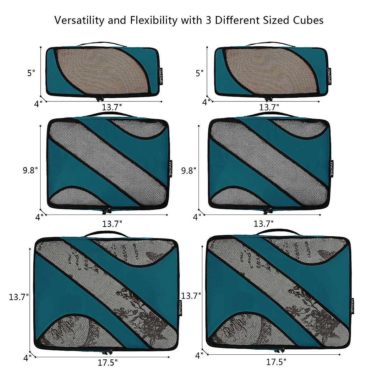 BAGAIL 6 Set Packing Cubes,Travel Luggage Packing Organizers(6Set Teal)