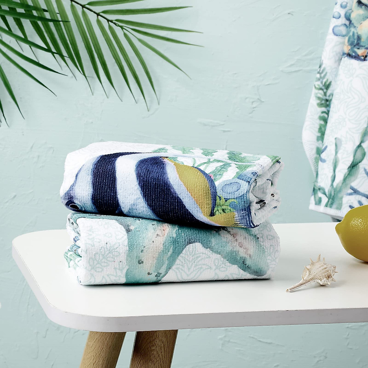 4 Pcs Beach Kitchen Towels Turtle Dish Towel Set Ocean Kitchen Towels Ocean Animal Themed Hand Towels Beachcomber Soft Dish Towels for Kitchen Decorative Absorbent Ocean Tea Towels for Bathroom