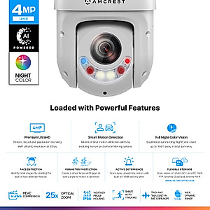 Amcrest 4MP AI PTZ POE IP Camera Pan Tilt Zoom (Optical 25x Motorized Zoom) Speed Dome, Human/Vehicle Detection, F1.6, 1/2.8" Sensor, 4MP@30fps, 328ft Night Vision, IP4M-1063EW-AI-V2