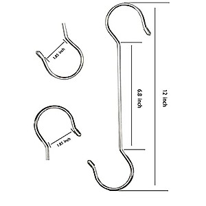 Lchkrep 6 Pack Extra Large Heavy Duty Long Outdoor Plant Hanging S Hooks - for Baskets, Bird Feeders, Wind Chimes, Garden Ornaments,Pergola,Closet,Flower Basket,Indoor Outdoor Uses (12 inch)…