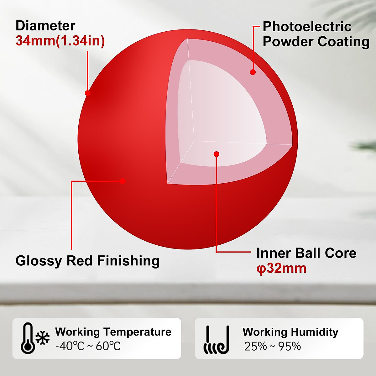 SANWA Small Trackball 34mm/1.34in, Replacement Ball for Logitech M575, M570, MX Ergo, ELECOM, Kensington, Perixx, and Other Compatible Trackball Mice, Glossy Red