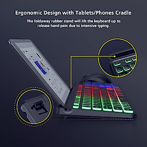 Backlit 2.4G Wireless Keyboard and Mouse Combo, Illuminated Full-Sized Rechargeable Keyboard & Silent Mouse Set with Rainbow Lighting & Integrated Cradle for Macbooks, PC Computer & Laptop