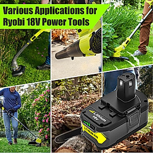 Amsbat 2 Packs 6.0Ah Replacement for Ryobi 18V Battery Lithium 18 Volt Battery P102 P104 P105 P107 P108 P109 P190 P122 Cordless Power Tools [Upgraded to 6.0Ah](Yellow)