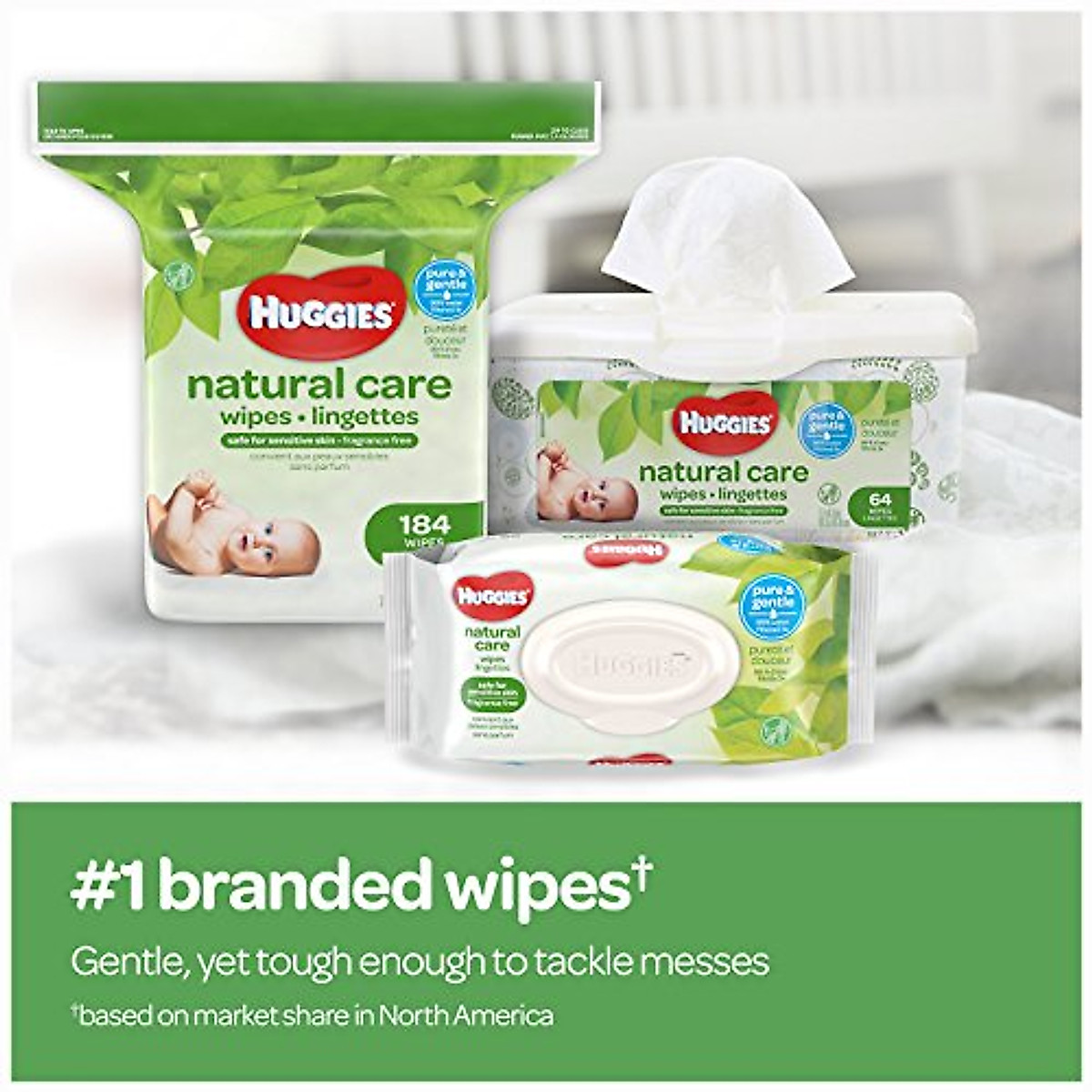 HUGGIES Natural Care Unscented Baby Wipes, Sensitive, Water-Based, 6 Flip-top Packs, 56 Count (Pack of 6)