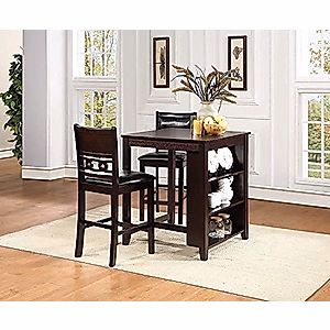 New Classic Furniture Gia Counter Table with Two Chairs and Storage Shelf, 30-Inch, Ebony