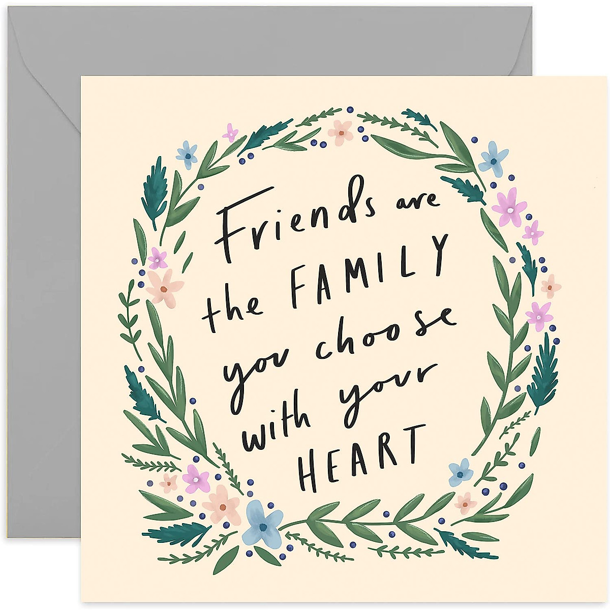 Old English Co. Floral Friendship Birthday Card - Heartfelt Special Best Friend Card For Her | Friends Are The Family You Choose | Blank Inside & Envelope Included