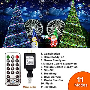 Hezbjiti Christmas Lights Color Changing Indoor String Lights 11 Modes 300LED 99ft LED Fairy Lights with Remote for Xmas Party Tree Yard Porch Garden Wedding Blue to Green