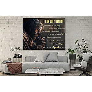 SpiritualHands Jesus Wall Decor, Christian Cross Wall Home Posters, Judah Religious Lord Prayer Bible Wall Art Framed Canvas – 02-I CAN IMAGINE-24X36