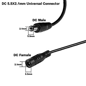 Vanxse Dc 12v CCTV Power Extension Cable 2.1x5.5mm for CCTV Security Camera WiFi IP Surveillance Camera NVR Dvr LED Strip Router Christmas Light (20Meters-65FT)