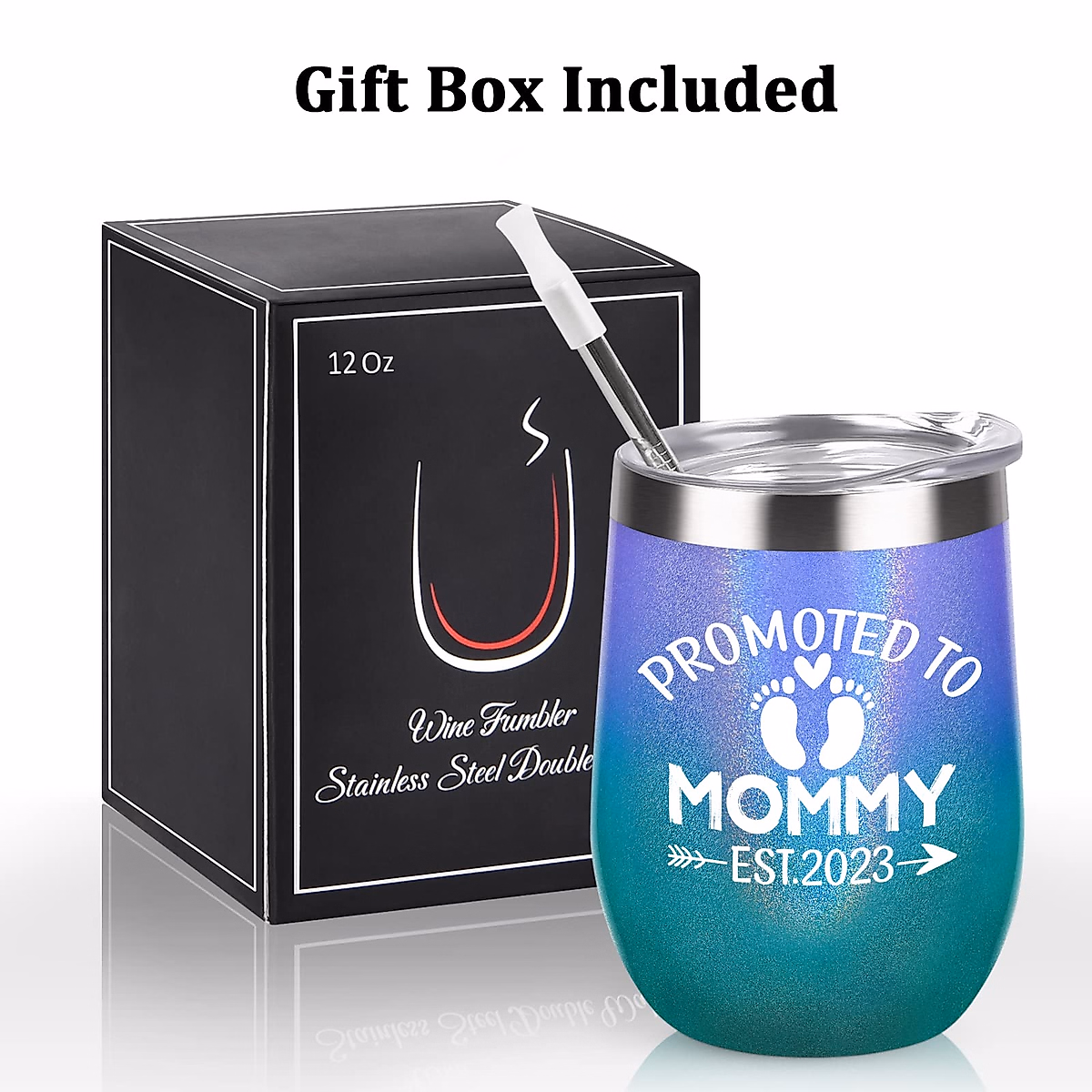 GINGPROUS New Mom Gifts, Promoted to Mommy Est 2023, Mothers Day Gifts for New Mom to be First Time Mom New Mother Mommy Pregnancy Baby Shower, 12oz Insulated Stainless Steel Wine Tumbler, Rose Gold