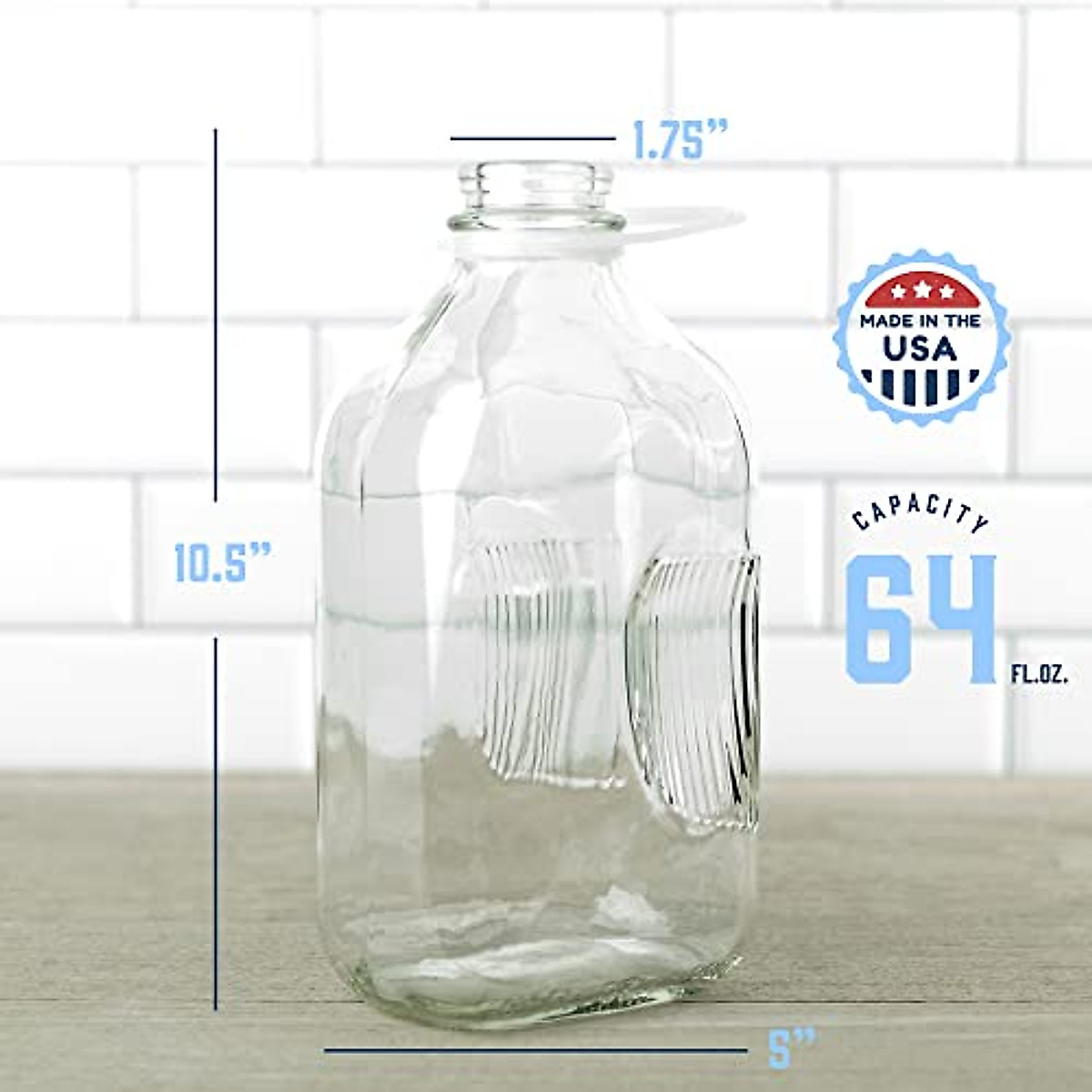 Kitchentoolz 64 Oz Glass Milk Bottle Jugs with Caps, Half Gallon Glass Milk Container for Refrigerator with Tamper Proof Lids and Pour Spouts- Pack of 2