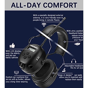 PROHEAR 033 Upgraded Bluetooth 5.3 Hearing Protection Headphones with FM/AM Radio - 25dB NRR Safety Earmuffs, Rechargeable, 48H Playtime for Mowing, Workshops, and Snowblowing - Black