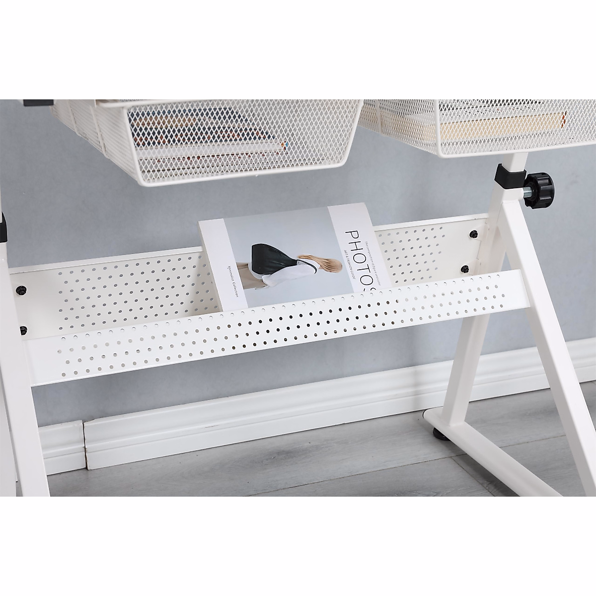 Tzou Drafting Printing Table with Chair 0-75° 31.5"-49.5" Adjustable Height Tempered Glass Drawing Table for Office School Artists Architects White