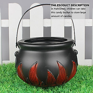 DOITOOL 4Pcs Halloween Witch Cauldron Handheld Plastic Flame Barrel Black Cauldron Halloween Candy Buckets Candy Holder Pot with Handle for Halloween Party Decorations (2 Big Size+ 2 Small Size)